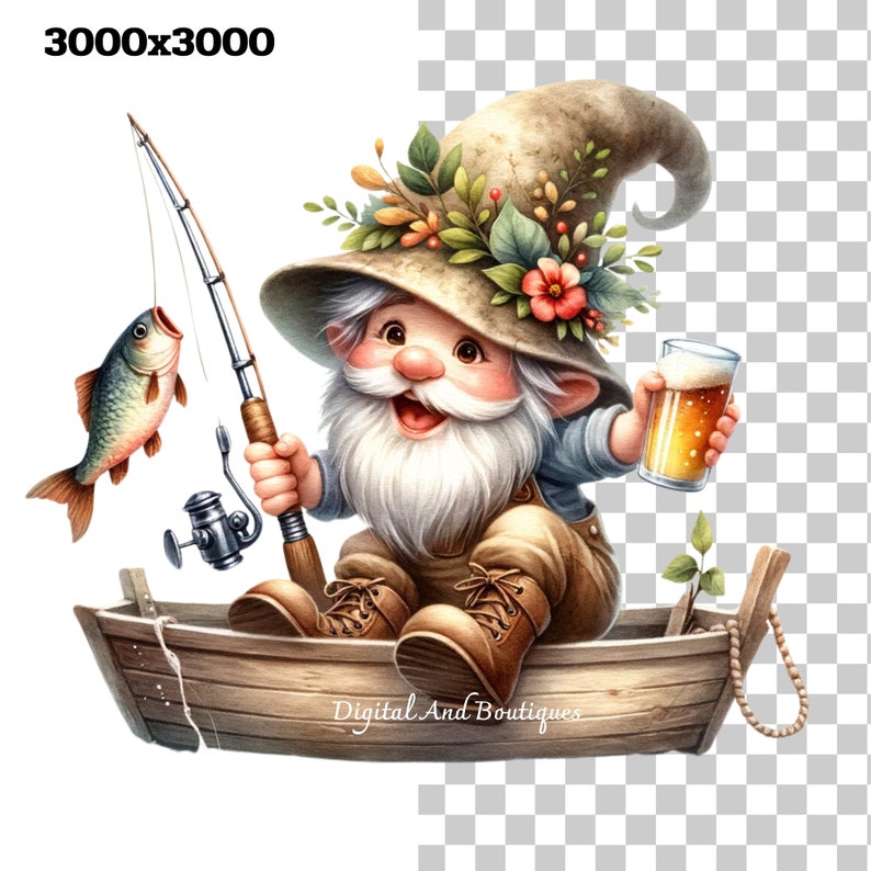 Fishing Gnome Clipart, Camping Gnomes, Whimsical Gnome Clipart ...