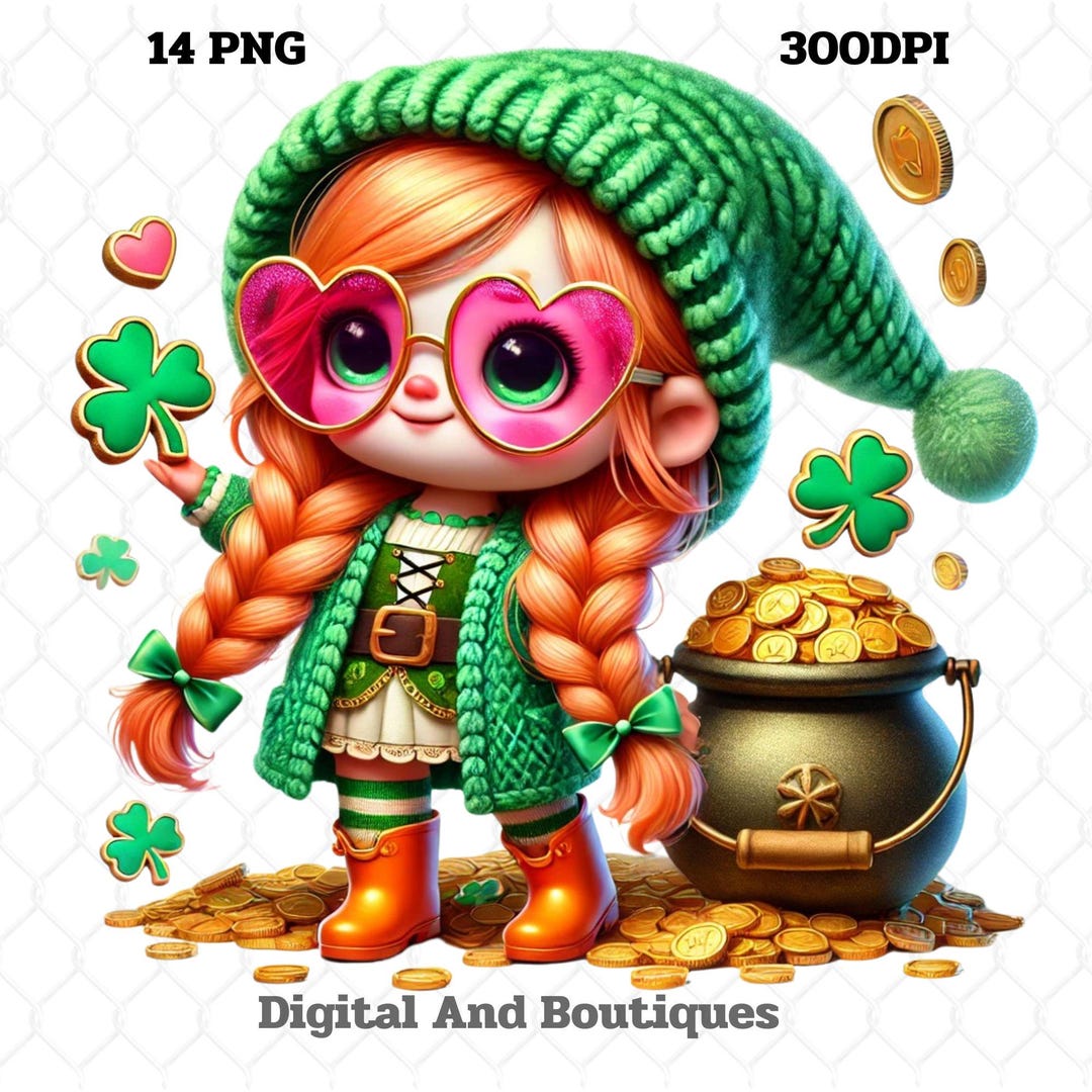 St Patrick's Day Girl Gnome Clipart, St Patrick Gnome Clipart, Saint ...