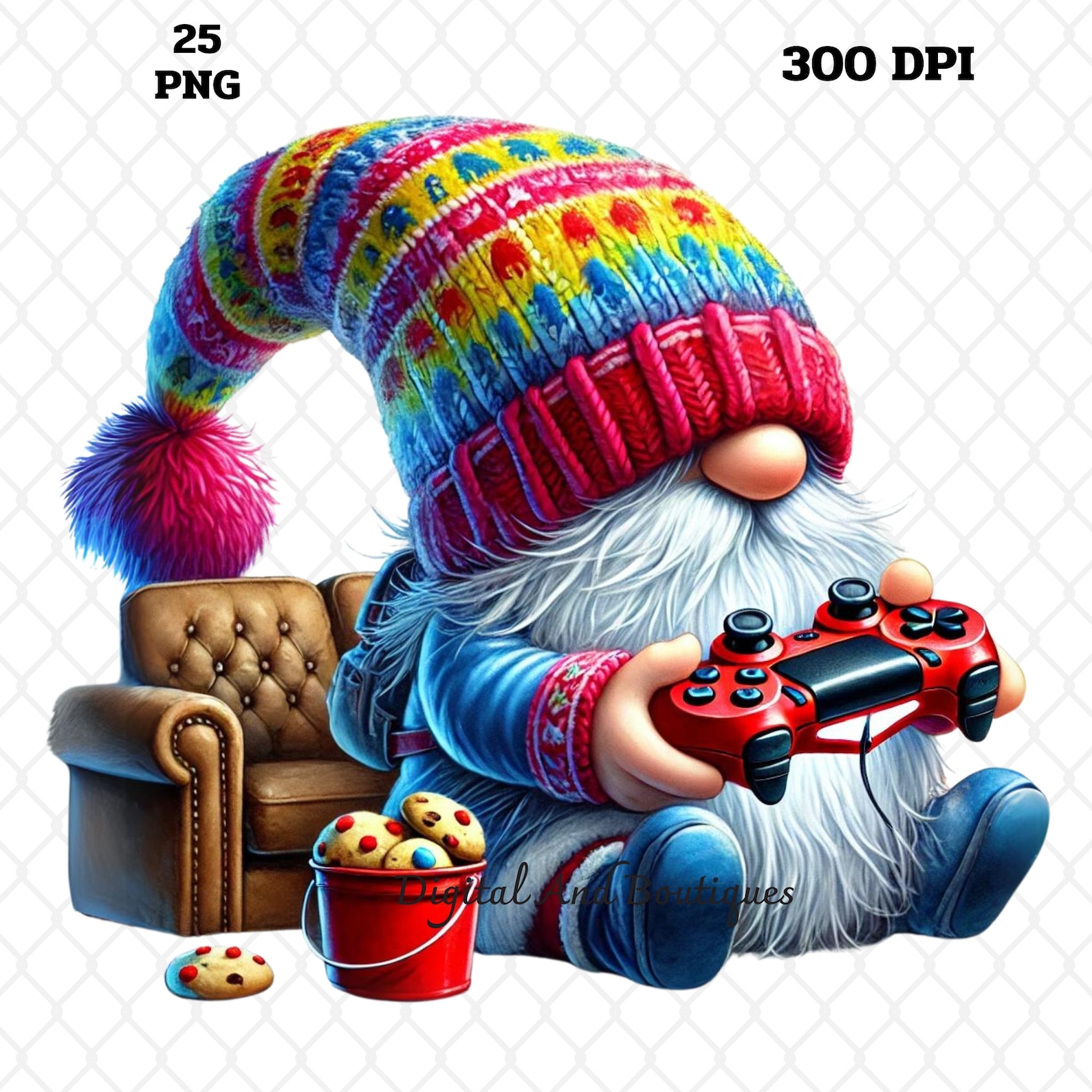 Game Gnome Clipart, Video Game Gnome PNG, Gamer Gnome PNG, Watercolor ...