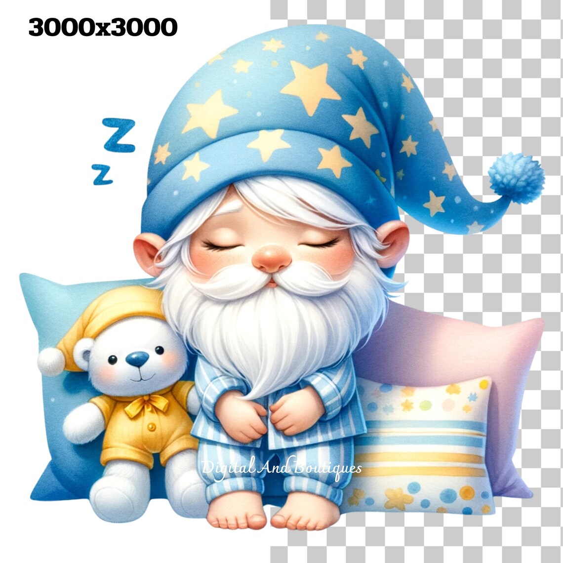 Sleeping Gnome Clipart, Pajamas Gnome, Nursery Wall Art, Nursery Room ...
