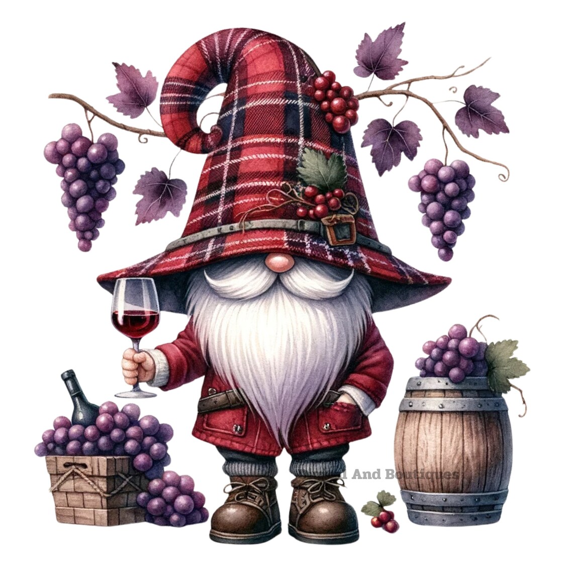 Wine Gnome Clipart, Whimsical Wine Gnome Clipart PNG, Kitchen Decor ...