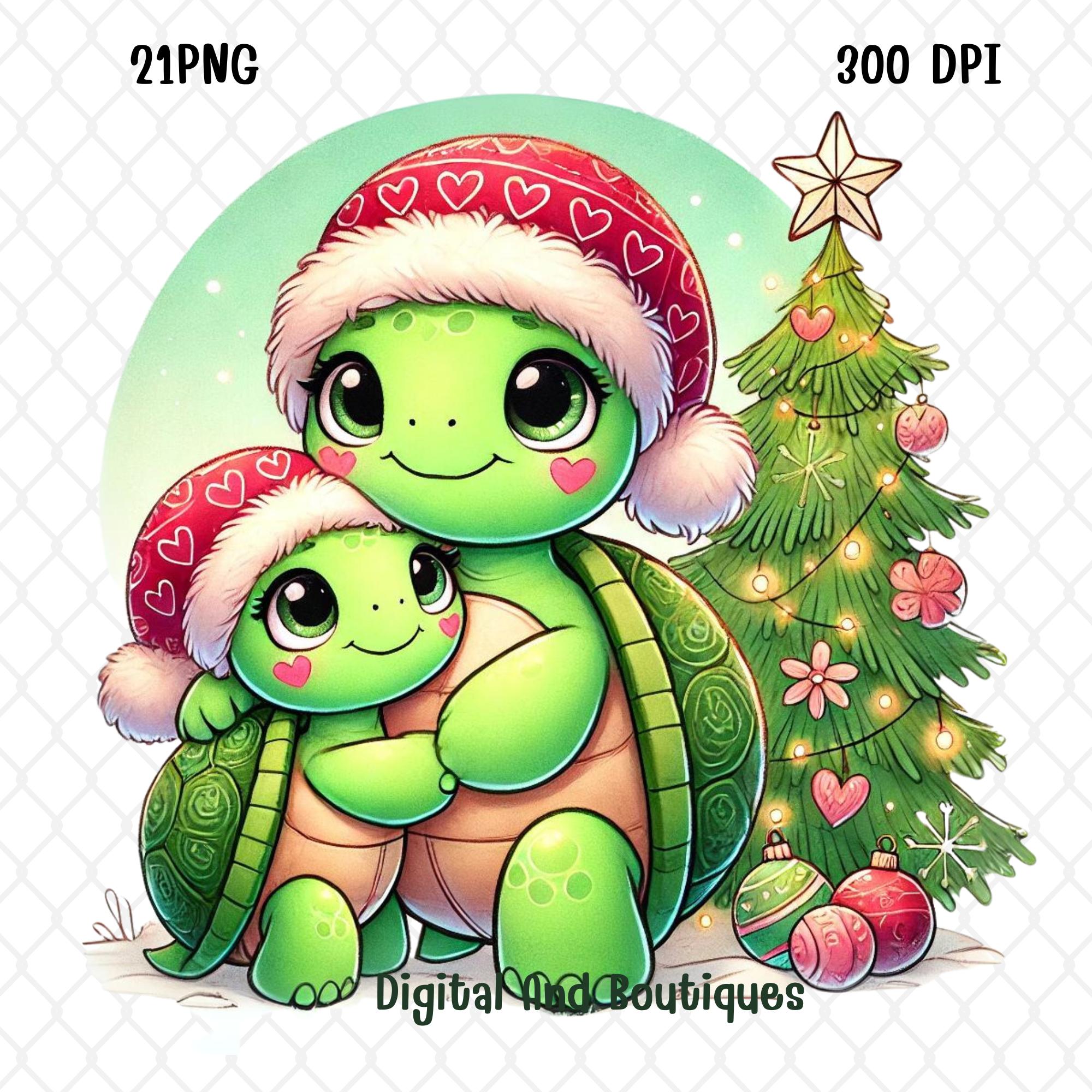 Turtle Clipart, Turtle Mom and Kid PNG, Mother's Day Clipart, Christmas ...