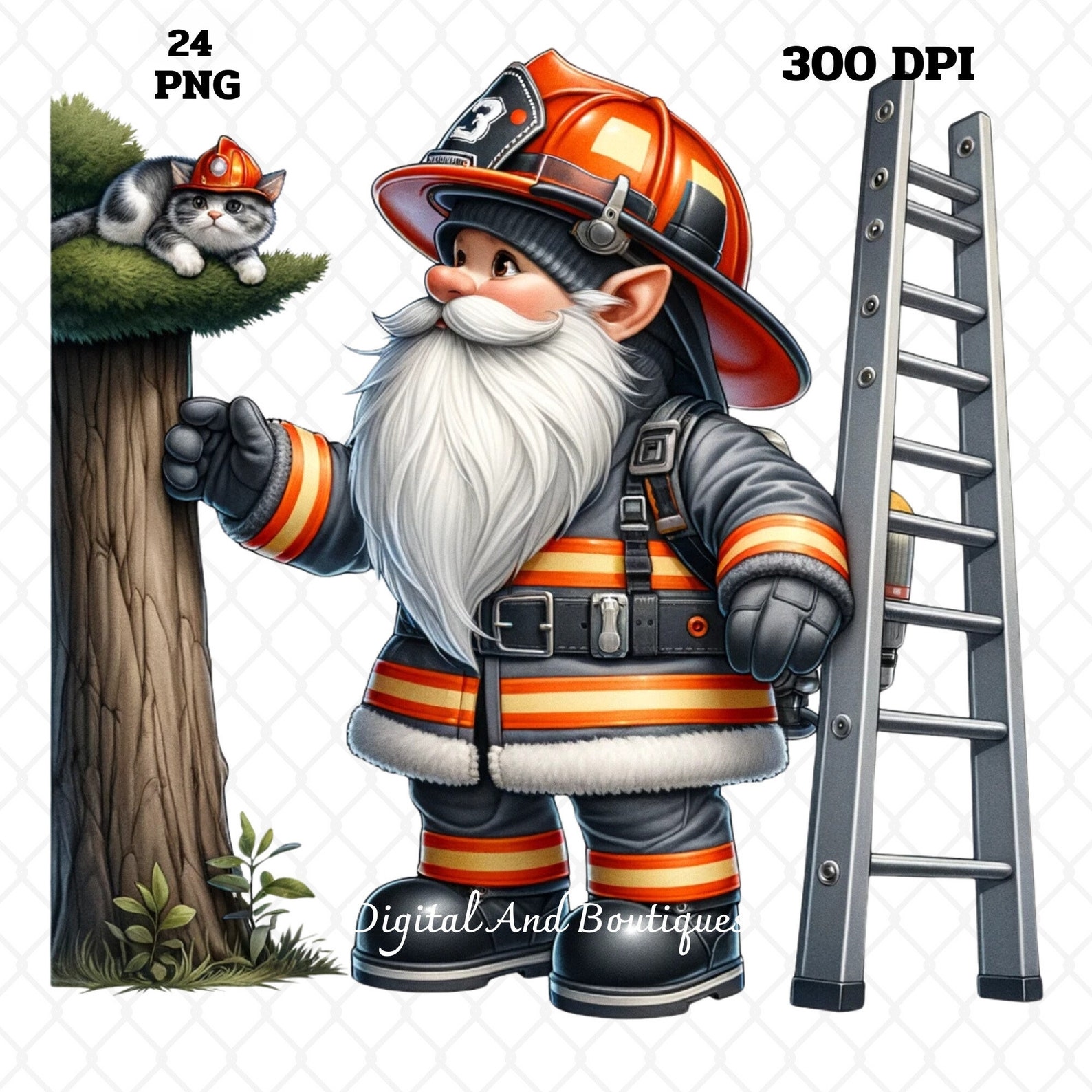 Firefighter Gnome Clipart, Fireman Gnome PNG, Rescue Gnome Clipart ...