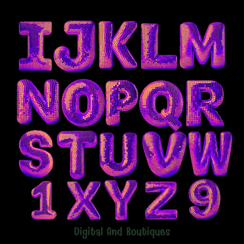 Disco Alphabet PNG: 3D Retro Font Clipart (digital Download) - Etsy