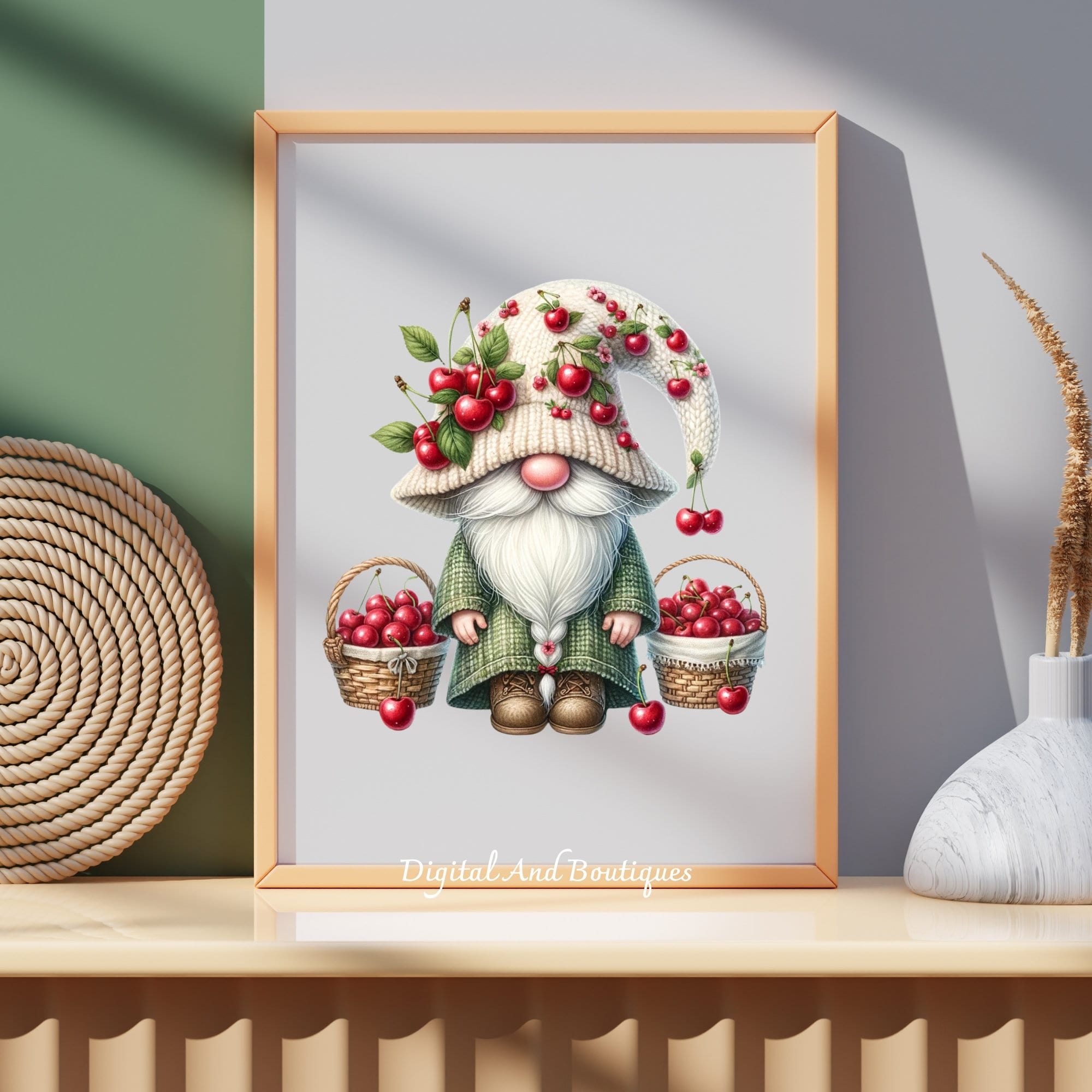 Cherry Gnome Clipart, Spring Gnome, Garden Gnome Clipart, Kitchen Decor ...