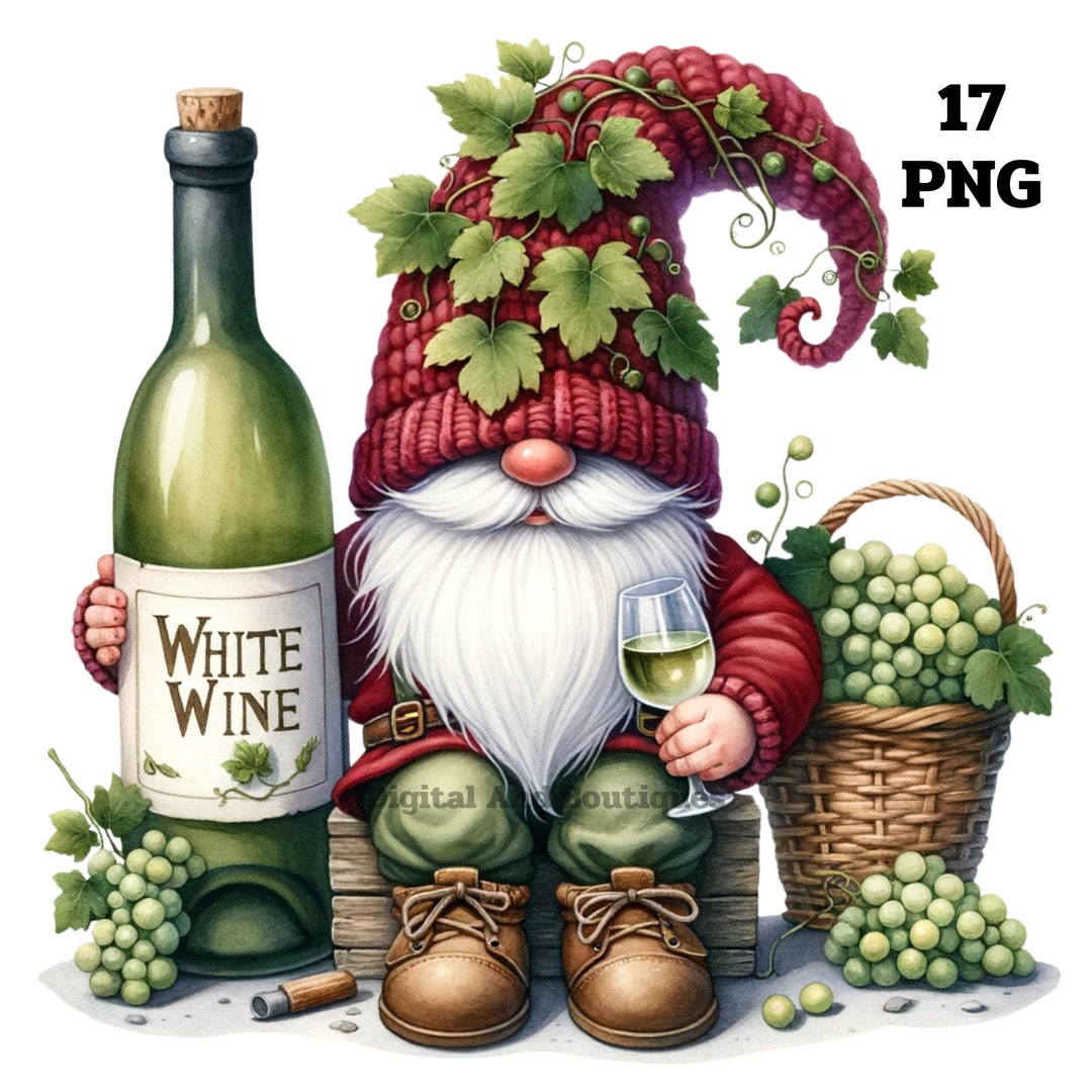 Wine Gnome Clipart, Gnome Drinking, Whimsical Wine Gnome Clipart PNG ...