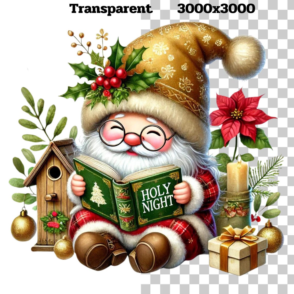 Santa Claus, Christmas Clipart, Golden Gnome Clipart, Christmas Decor ...