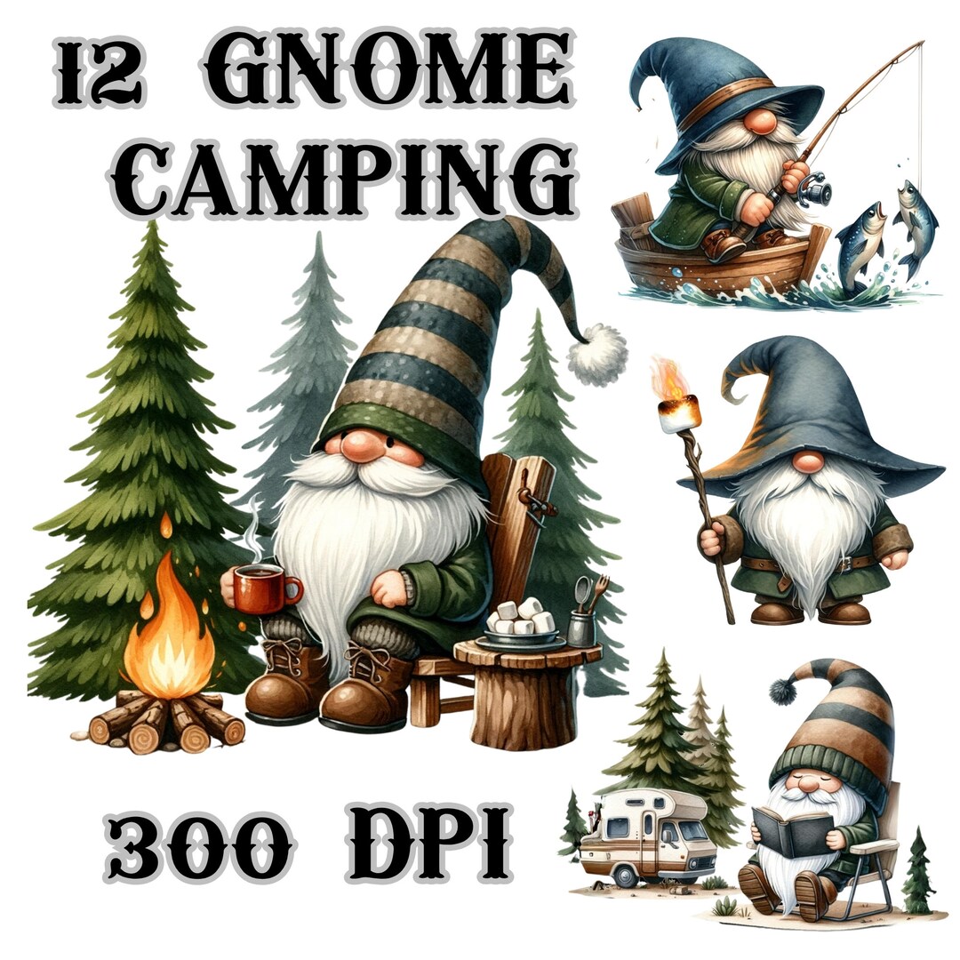 12 Gnome Camping Clipart, Camping Gnome, Explorer Clipart, Gnome Travel ...