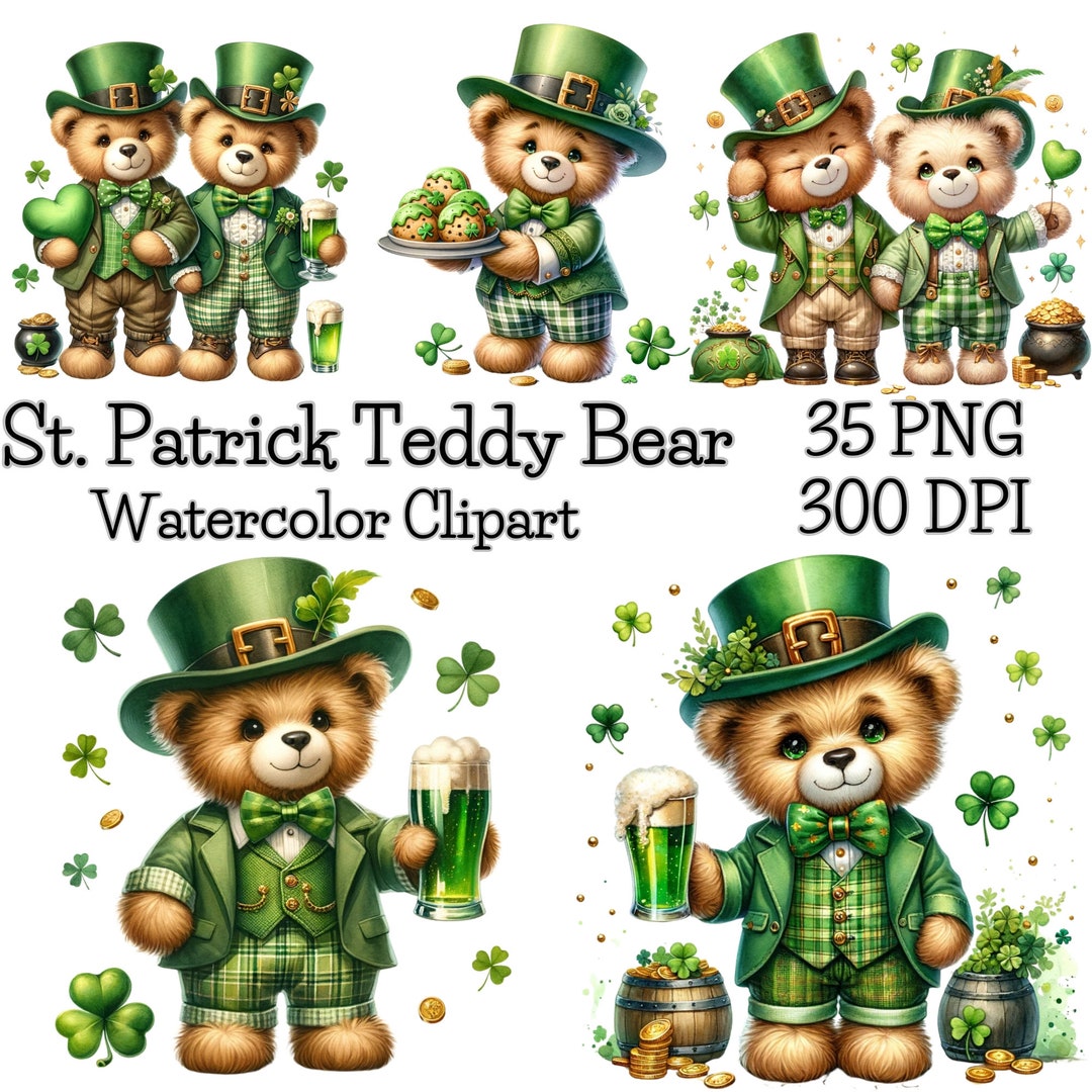 St Patrick's Day Teddy Bear Clipart, 35 Clipart Bundle, Saint Patrick ...