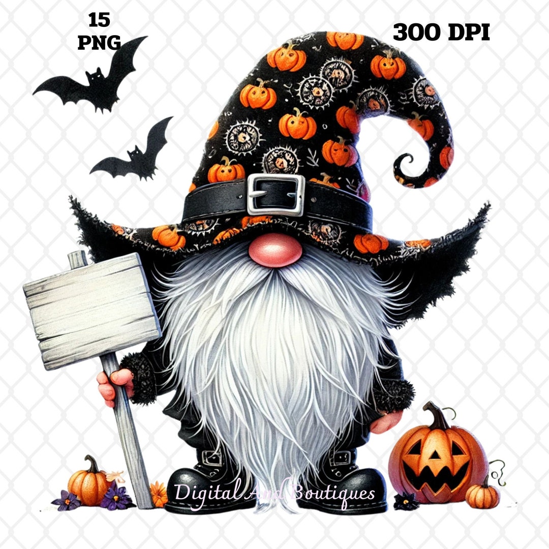 Halloween Gnomes With Sign, Halloween Gnome Clipart, Gnome Holding Sign ...