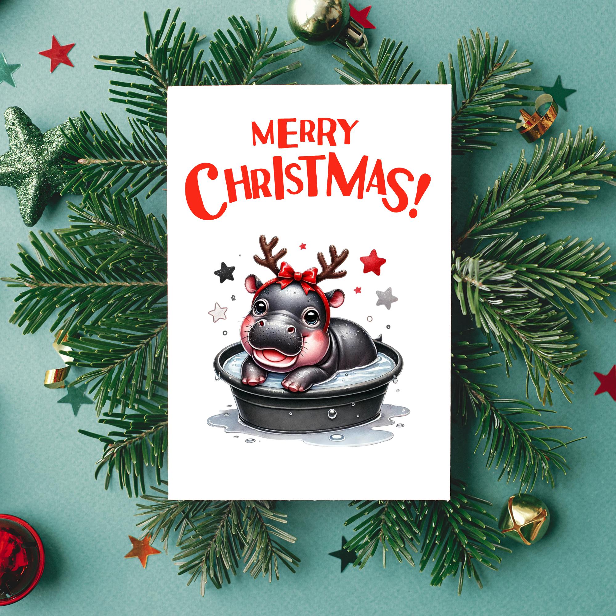 Moo Deng PNG, Bouncy Pig PNG, Xmas Baby Hippo, Christmas Hippo, Animal ...