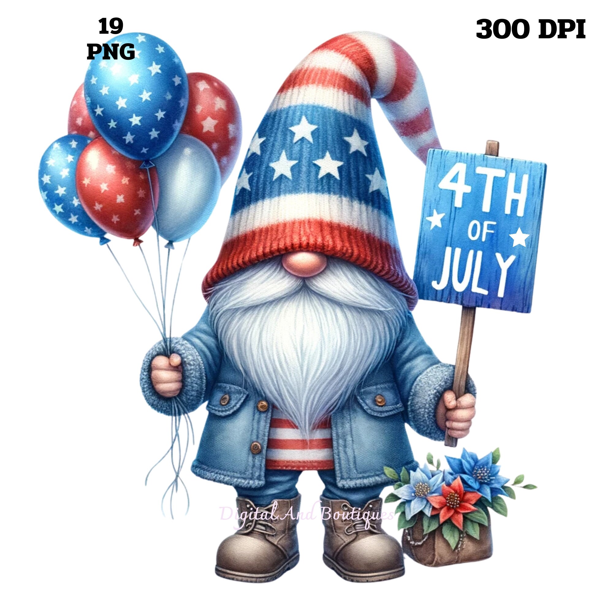 Patriot Gnome, Watercolor Gnomes Clipart, Clipart Bundle, Gnomes PNG ...