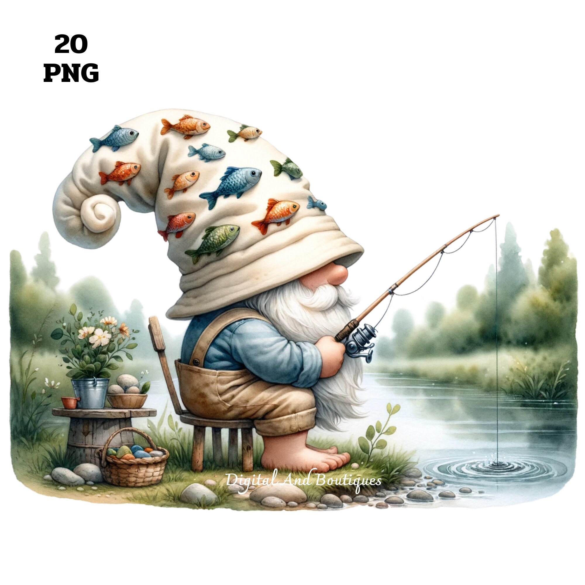 Fishing Gnome Clipart, Camping Gnomes, Whimsical Gnome Clipart ...