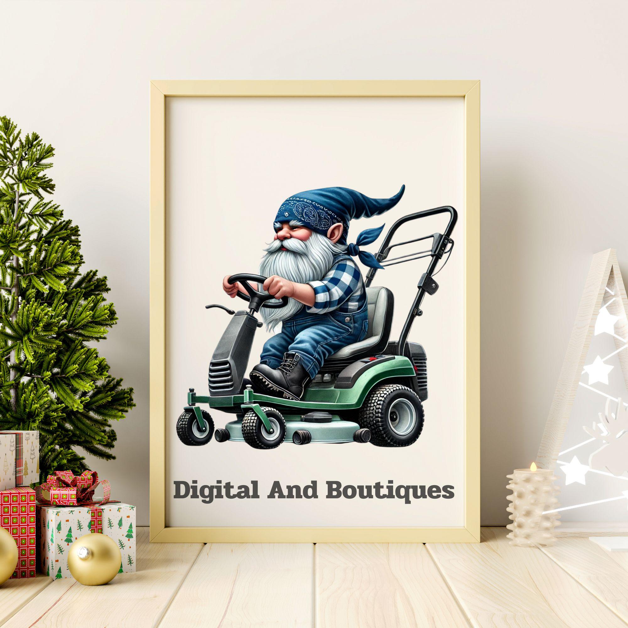 Lawn Mower Gnome Clipart: Mechanic PNG, Grass Cutting Art (digital ...