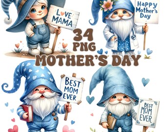 Mother's Day, Mother Gnome PNG, 18 Clipart Bundle, Mother Gnome, Mother ...