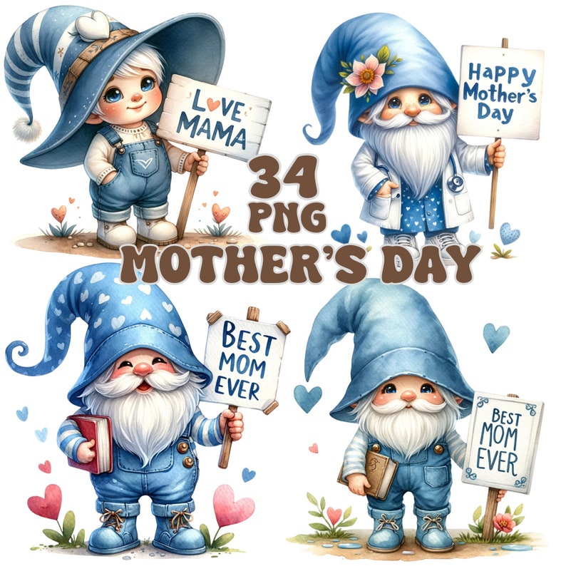 Mother's Day Gnome, Love Mom PNG, Clipart Bundle, Love Mother Clipart ...