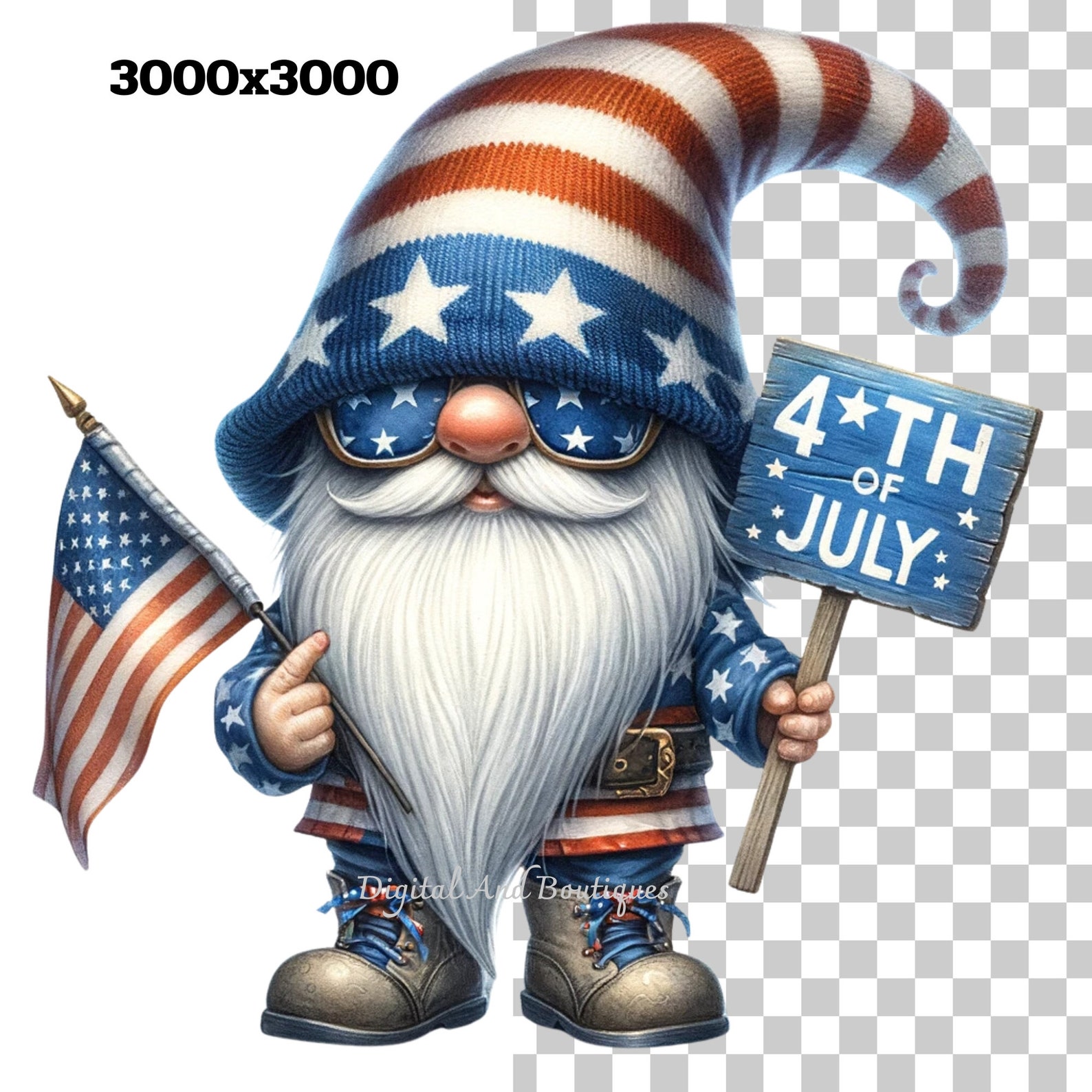 Patriot Gnome, Watercolor Gnomes Clipart, Clipart Bundle, Gnomes PNG ...