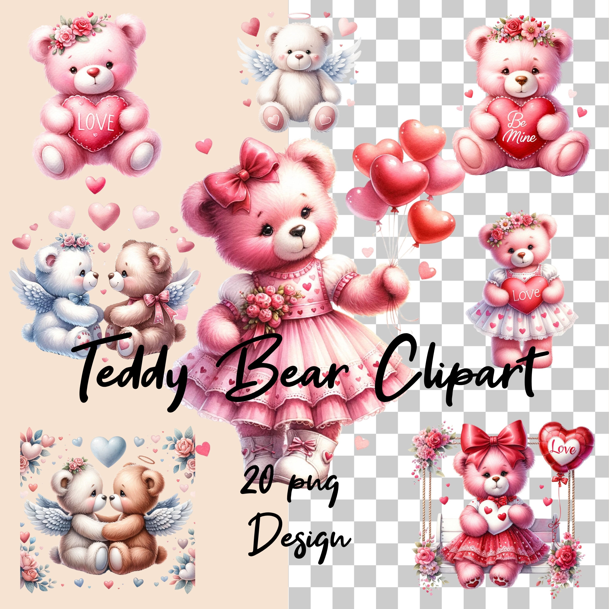 Watercolor Valentine Bear Clipart, PNG Transparent Background ...