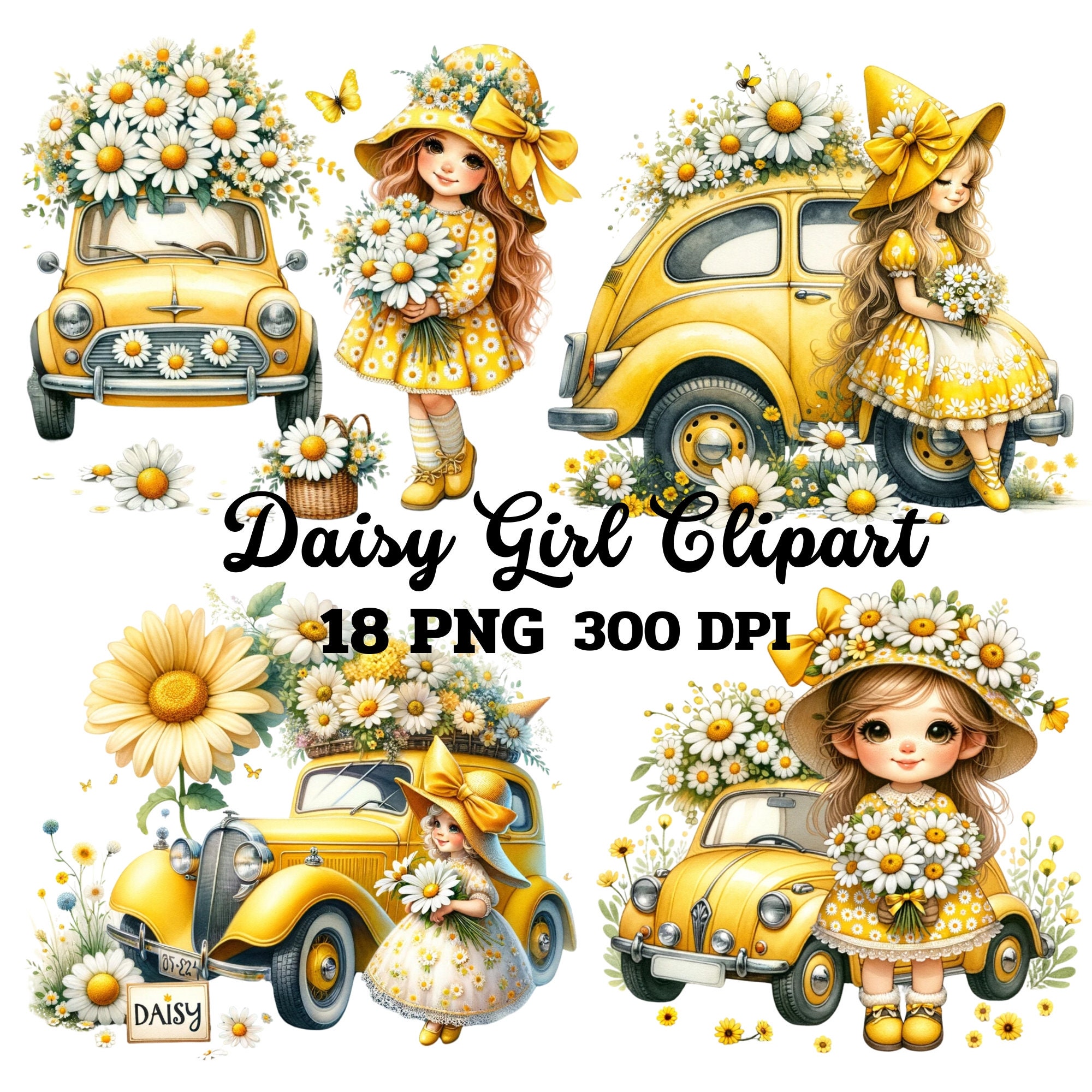 Daisy Girl Clipart, Daisy Girl, Vintage Car Clipart, Daisy Clipart ...