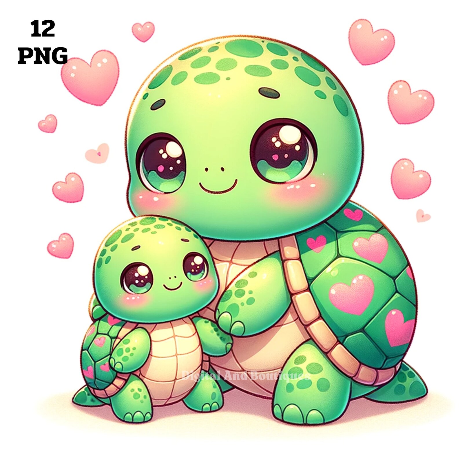 Turtle Clipart, Turtle Mom and Kid PNG, Mother's Day Clipart, Birthday ...