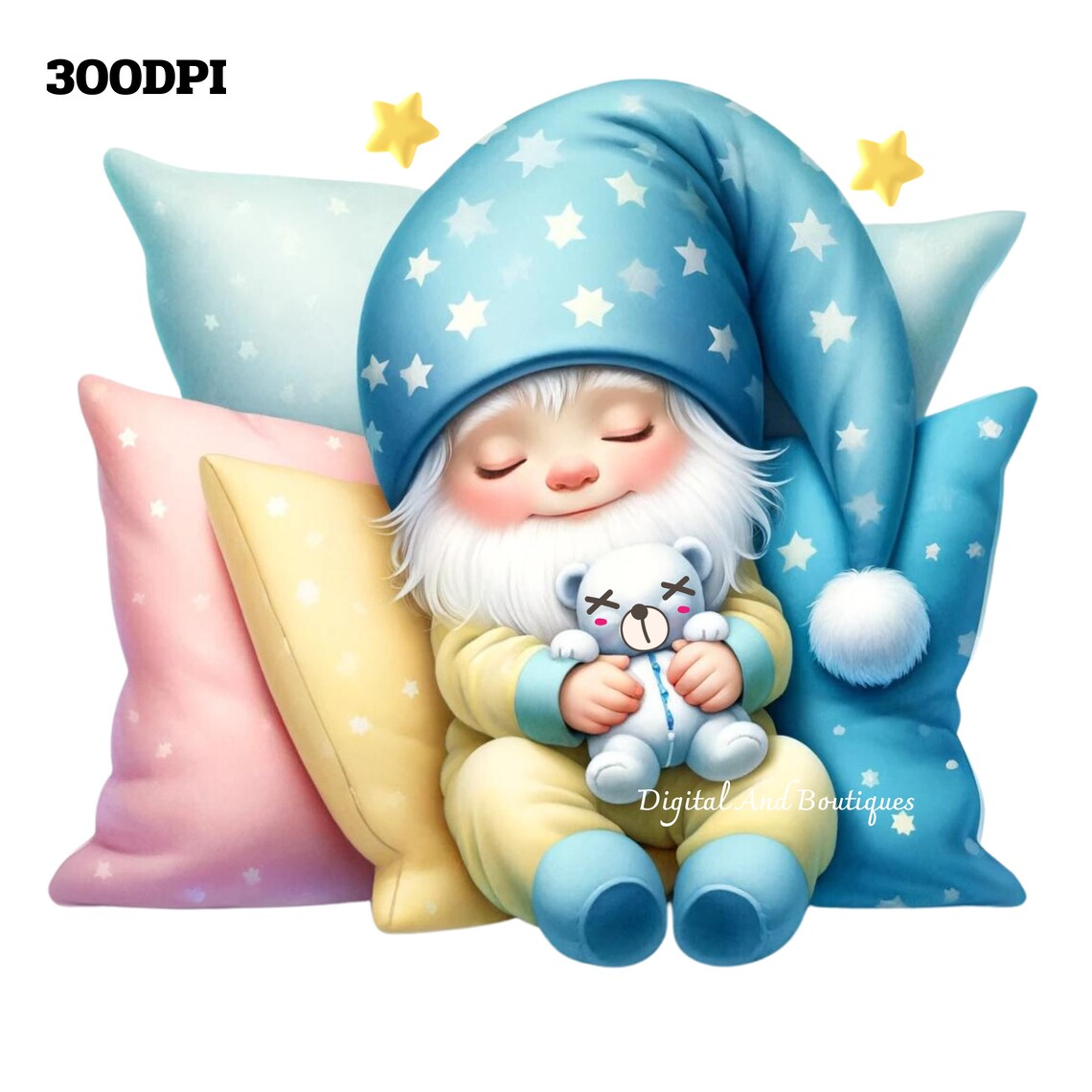 Sleeping Gnome Clipart, Pajamas Gnome, Nursery Wall Art, Nursery Room Decor, Nursery Art, Scrap ...