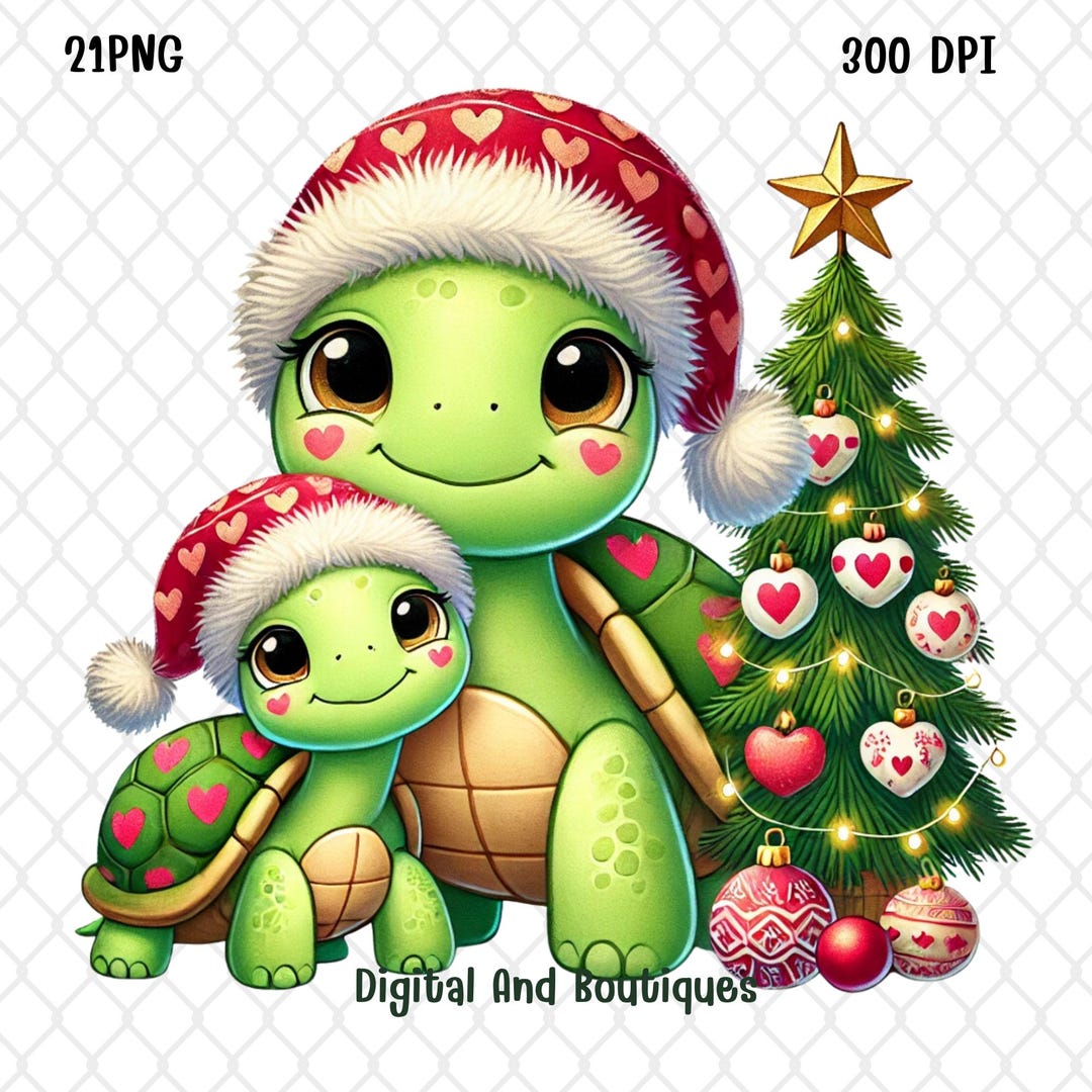 Christmas Turtle Family Clipart: Mom and Kid PNG (digital Download) - Etsy