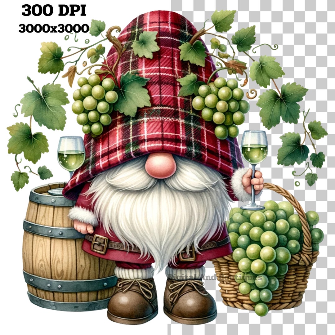 Wine Gnome Clipart, Whimsical Wine Gnome Clipart PNG, Kitchen Decor ...