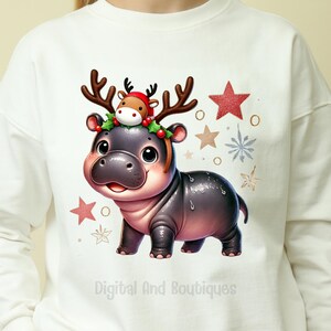 Moo Deng PNG, Bouncy Pig PNG, Xmas Baby Hippo, Christmas Hippo, Animal ...