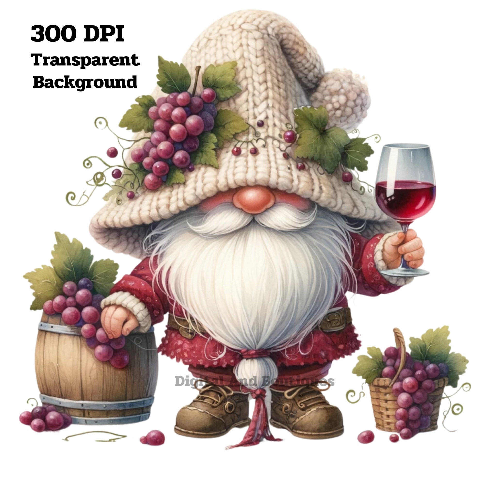 Wine Gnome Clipart, Gnome Drinking, Whimsical Wine Gnome Clipart ...