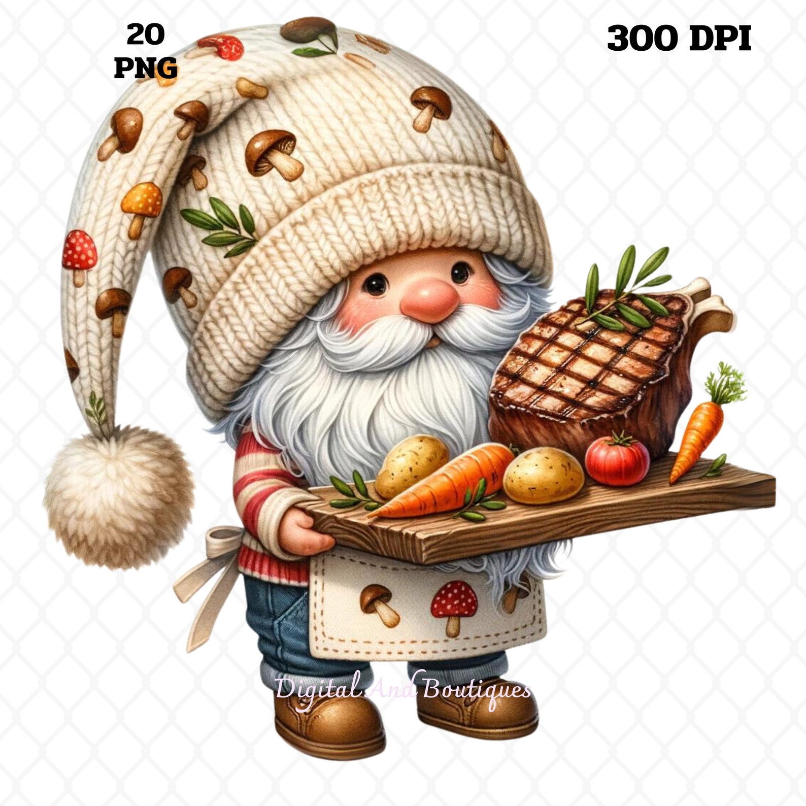 Steak Gnome Clipart, Kitchen Decor, Steak Gnome PNG, Grilling Gnome ...