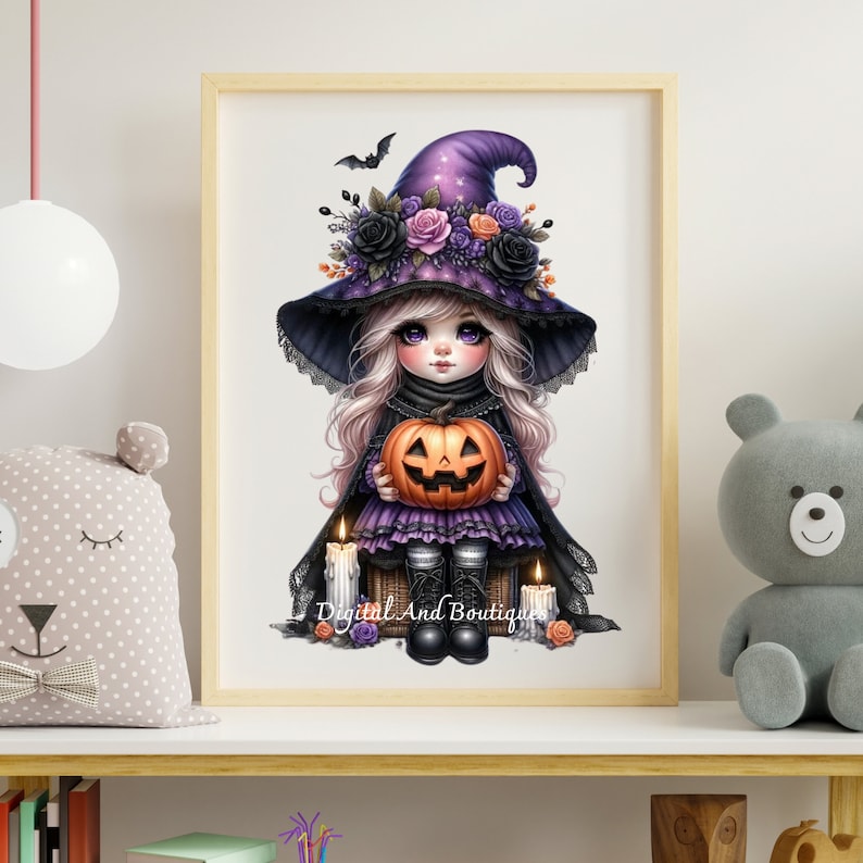 Witch Gnome PNG, Ghost Gnome Clipart PNG, Halloween Girl PNG, Purple ...
