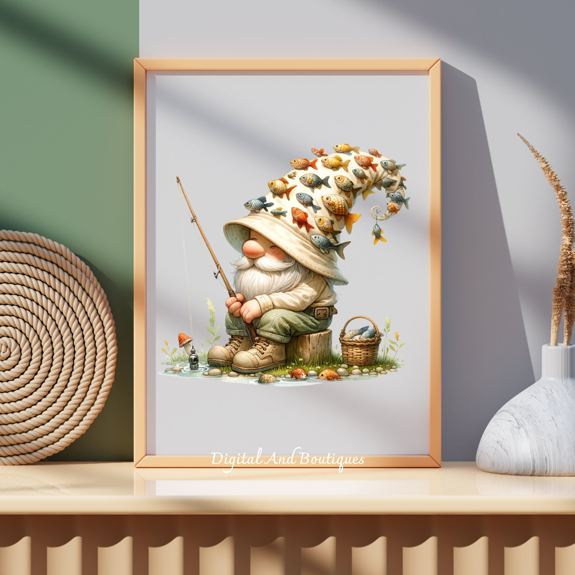 Fishing Gnome Clipart, Camping Gnomes, Whimsical Gnome Clipart ...