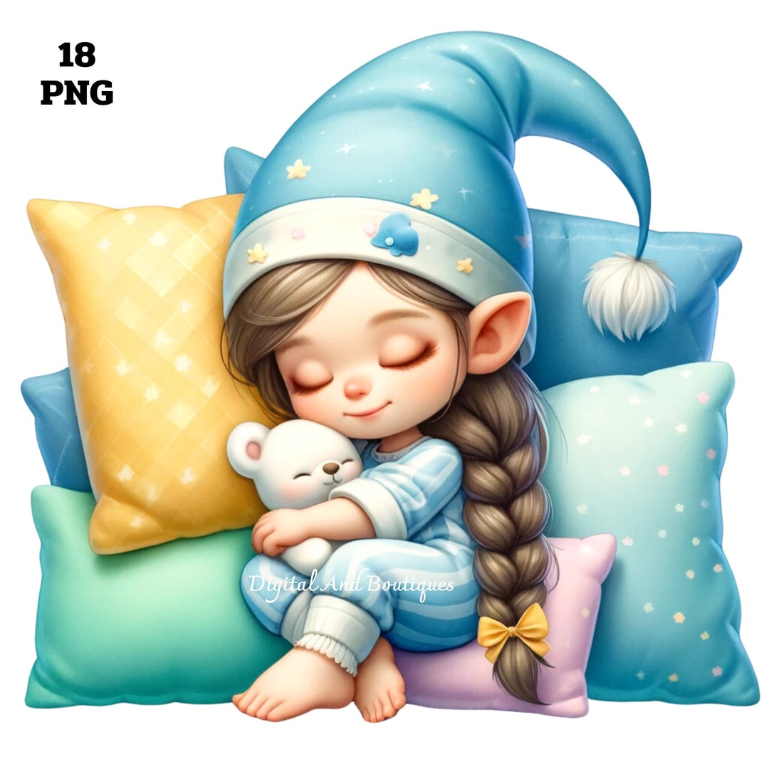 Sleeping Gnome Clipart, Pajamas Gnome, Nursery Wall Art, Nursery Room ...