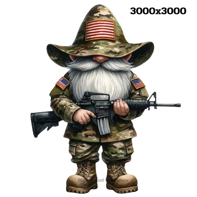 Soldier Gnome Sublimation, Patriot Gnome, Watercolor Gnomes Clipart ...
