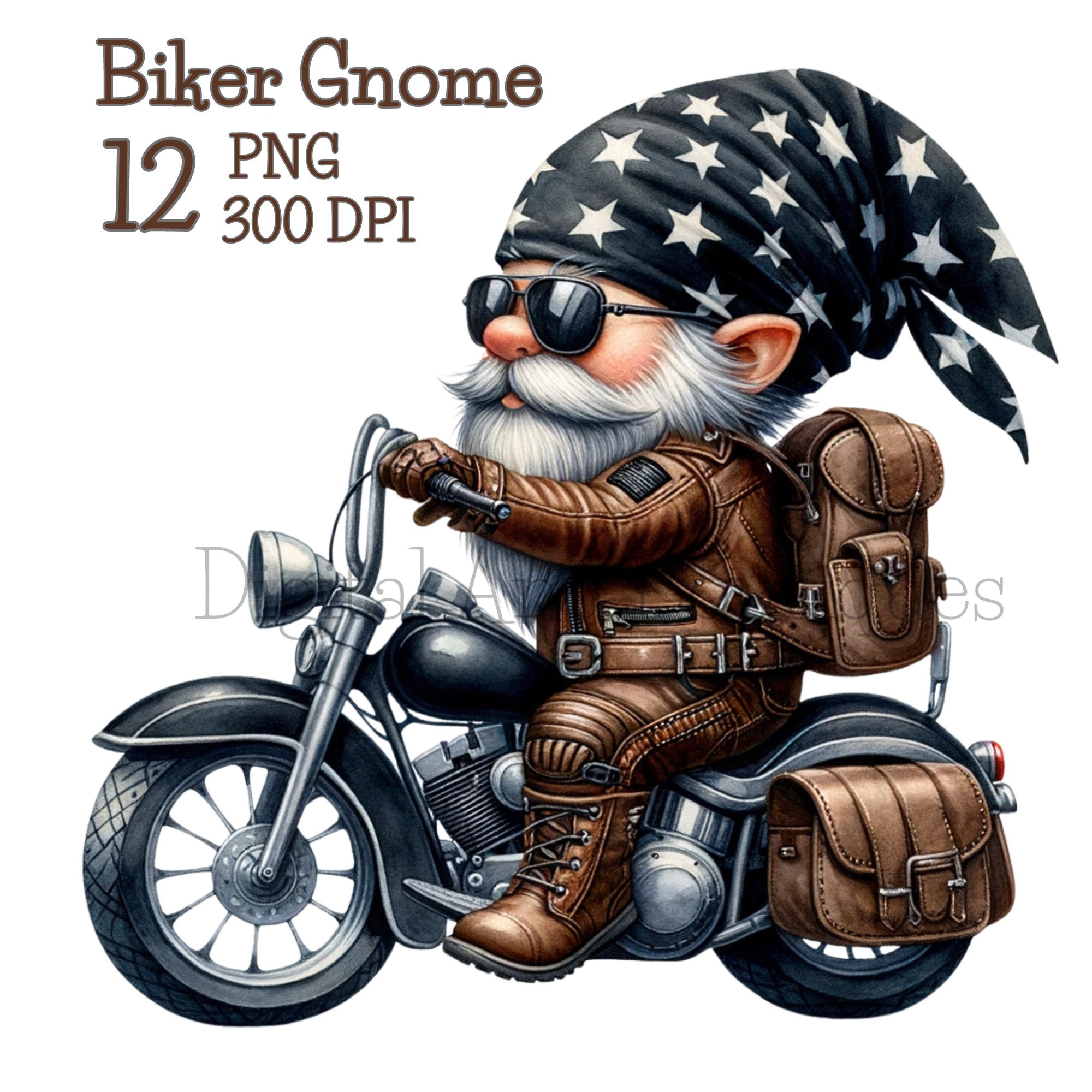 Biker Gnome Clipart, Gnome Clipart, Motorcycle American Gnome Biker, Biker Clipart, Motorcycle ...