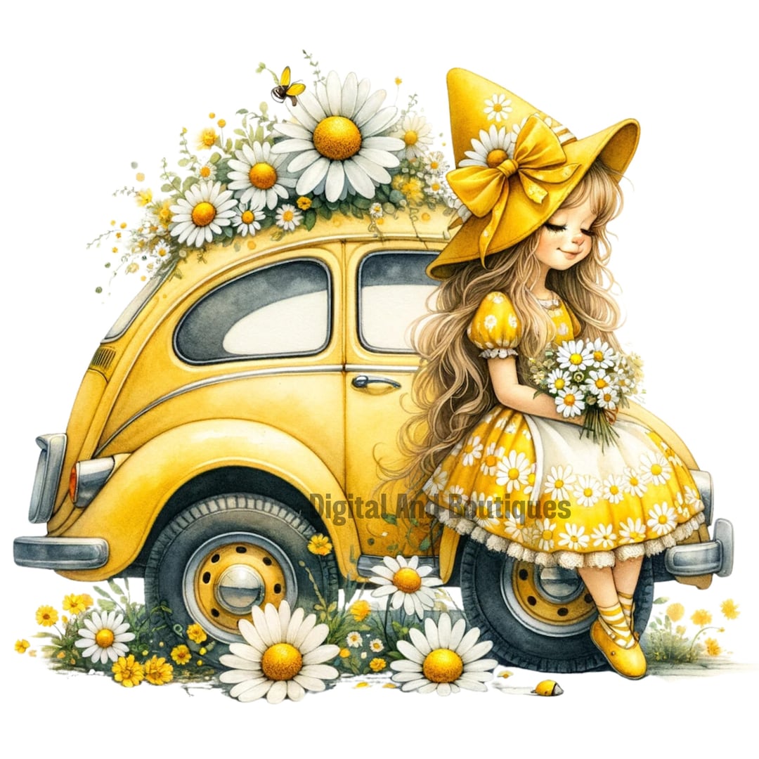Daisy Girl Clipart, Daisy Girl, Vintage Car Clipart, Daisy Clipart ...