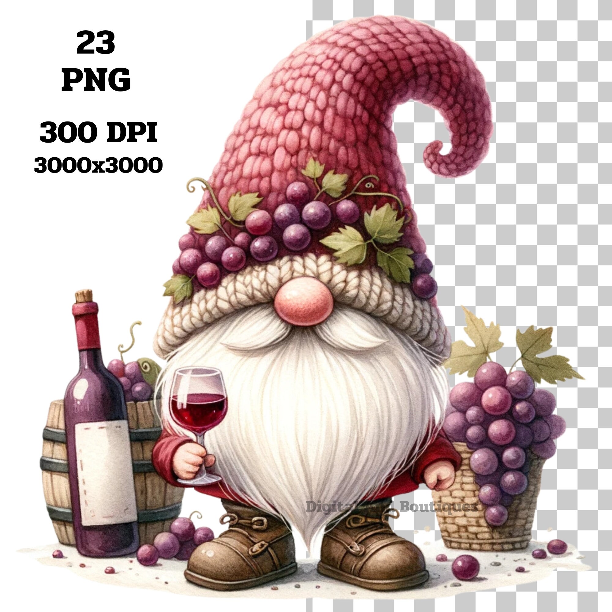 Wine Gnome Clipart, Gnome Drinking, Whimsical Wine Gnome Clipart ...