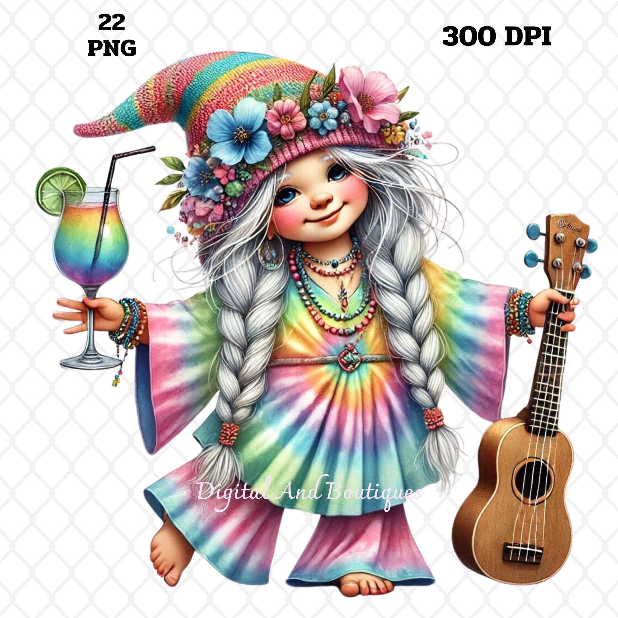 Boho Hippie Gnomes Clipart: Tie Dye Girl PNG (digital Download) - Etsy