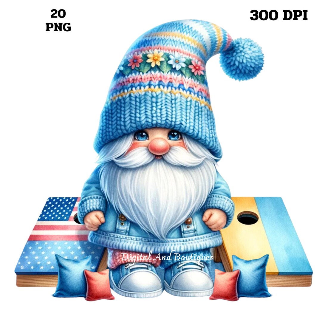 Cornhole Gnome Clipart, Lawn Game Clipart, Gnome Illustration, Cornhole ...