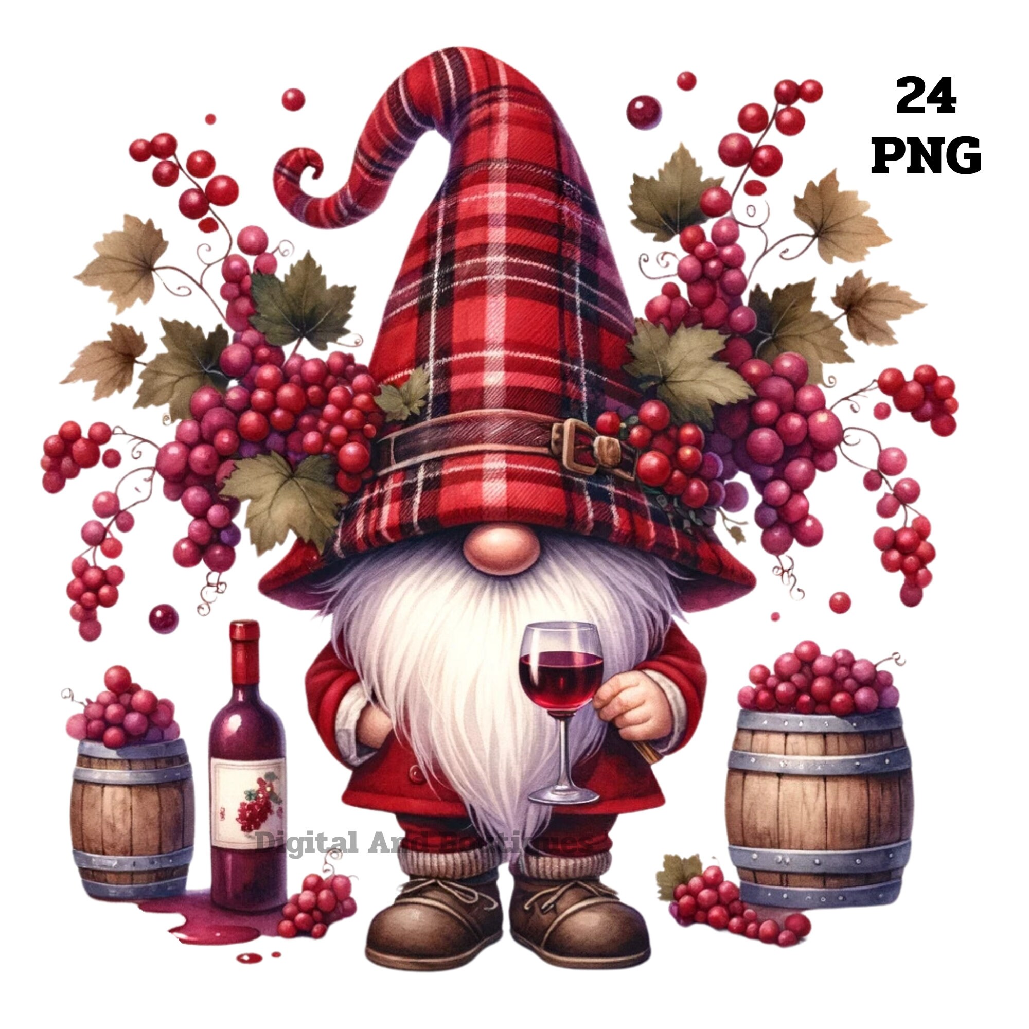 Wine Gnome Clipart, Whimsical Wine Gnome Clipart PNG, Kitchen Decor ...