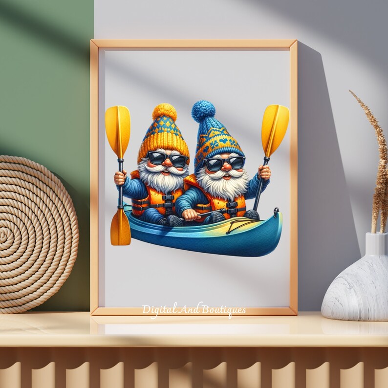 Kayak Gnome Clipart, Camping Gnomes, Whimsical Gnome Clipart , Fishing ...