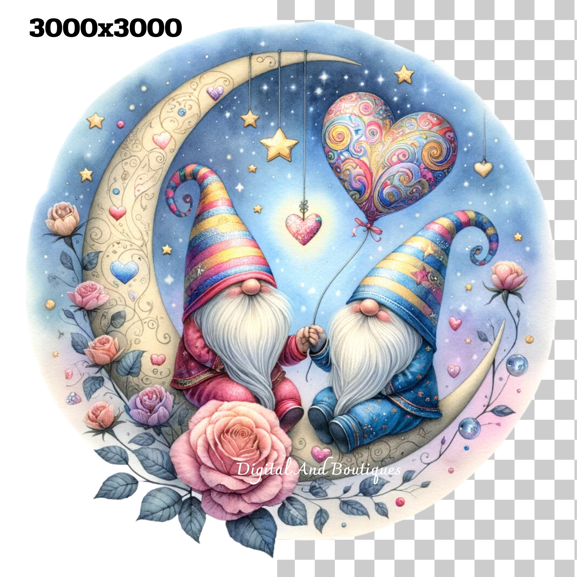 Moon Gnome Clipart, Fantasy Gnome Clipart, Moon Themed Clipart, Gnome ...