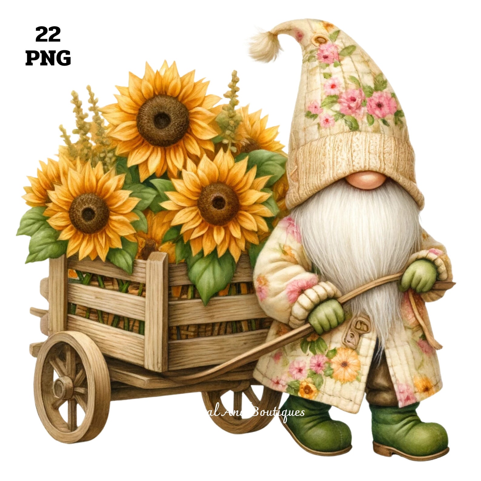 Sunflower Gnome Clipart, Spring Gnome Clipart, Garden Gnome, Garden ...