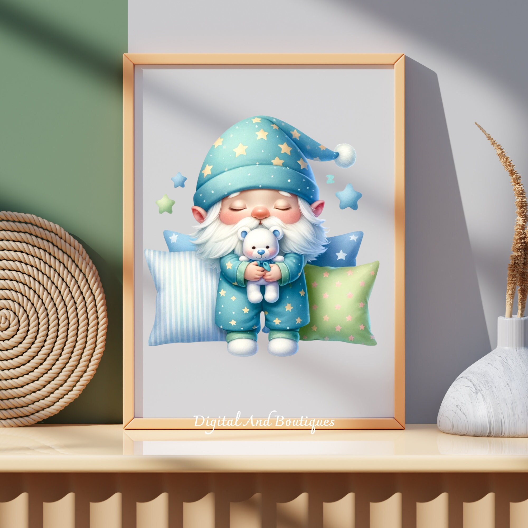 Sleeping Gnome Clipart, Pajamas Gnome, Nursery Wall Art, Nursery Room Decor, Nursery Art, Scrap ...