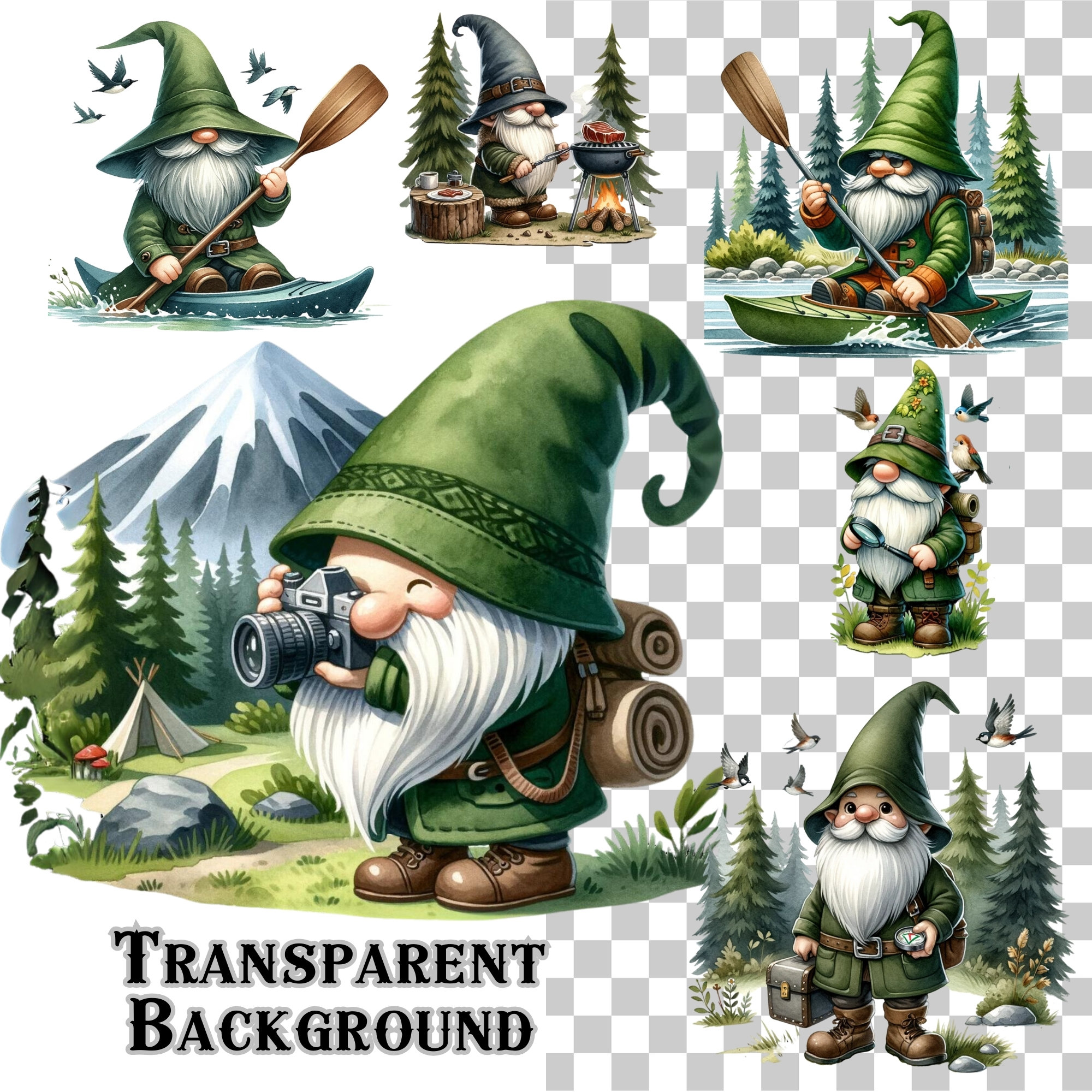 12 Gnome Camping Clipart, Camping Gnome, Explorer Clipart, Gnome Travel ...