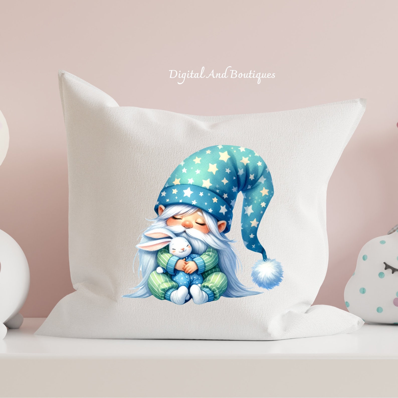 Sleeping Gnome Clipart, Pajamas Gnome, Nursery Wall Art, Nursery Room Decor, Nursery Wall Decor ...