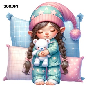 Sleeping Gnome Clipart, Pajamas Gnomes, Nursery Wall Art, Nursery Room Decor, Nursery Art, Scrap ...