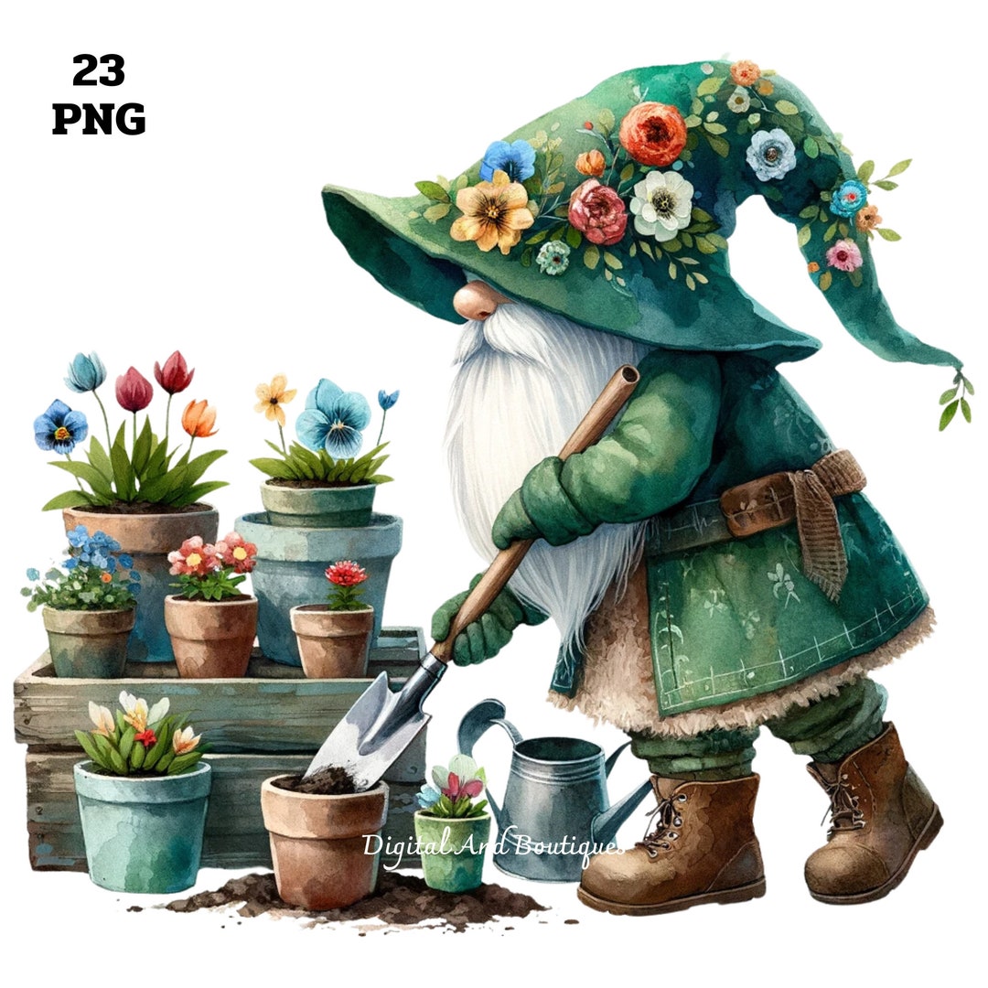 Spring Gnome Clipart, Garden Gnome, Gardener PNG, Home Decor, Gnome PNG ...