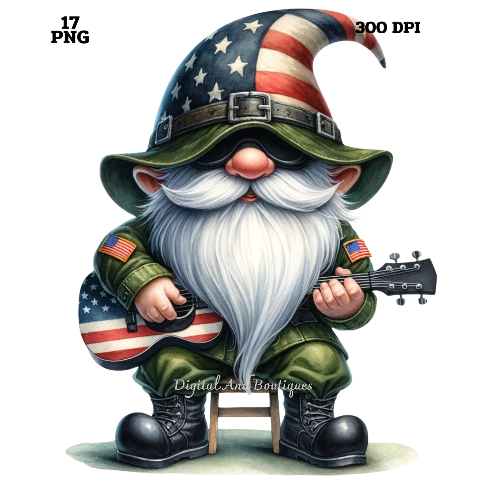 Soldier Gnome Sublimation, Patriot Gnome, Watercolor Gnomes Clipart ...