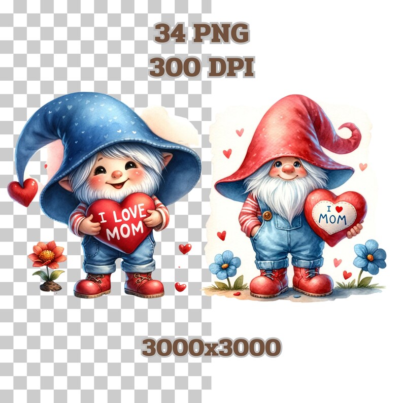 Mother's Day Gnome, Love Mom PNG, Clipart Bundle, Love Mother Clipart ...